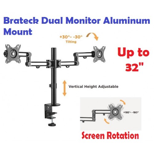 Brateck Dual Monitor Premium Aluminum Articulating Monitor Arm for 17 ...